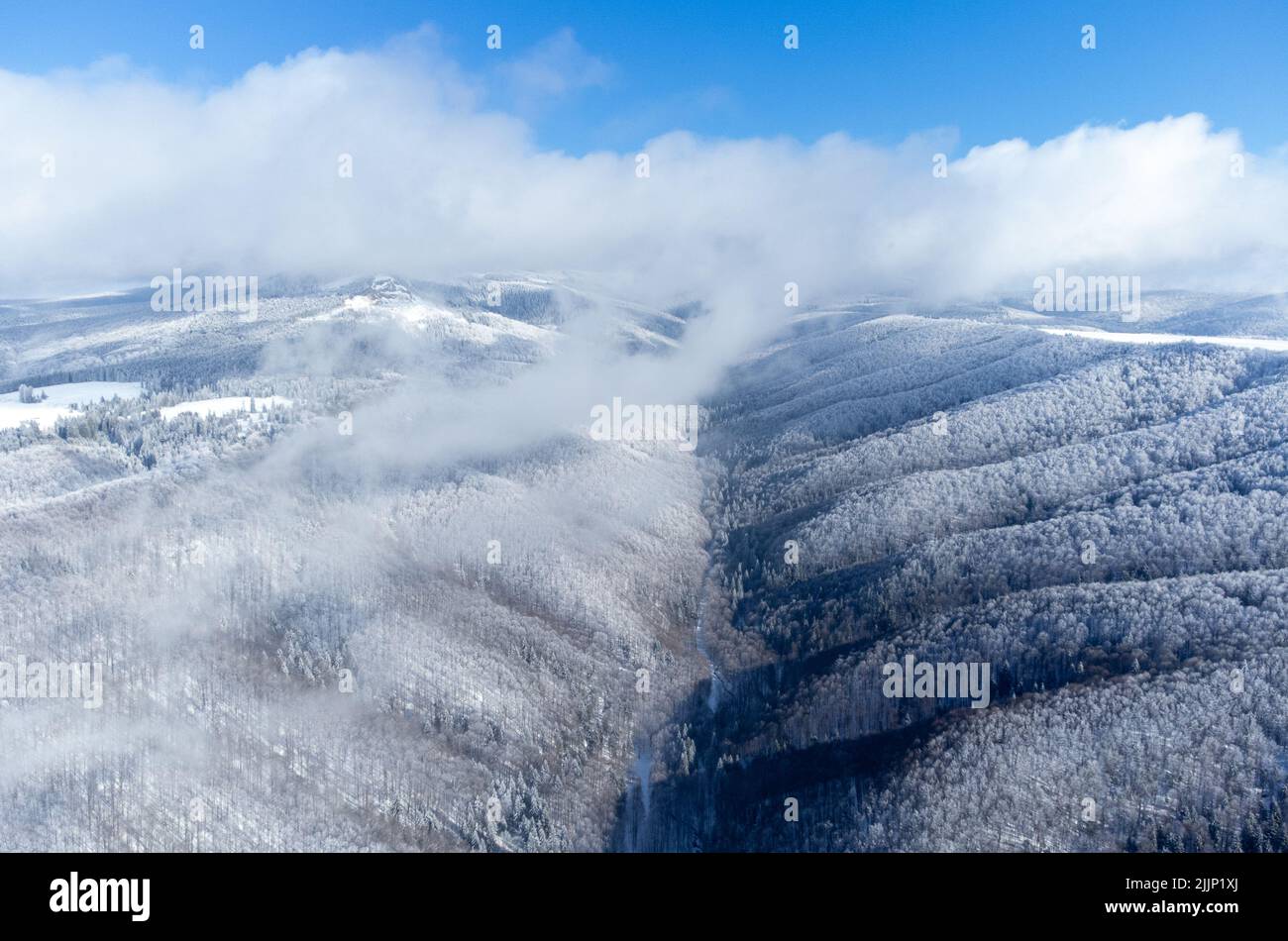 An aerial view of Calimani mountains in Transylvania, Romania Stock ...