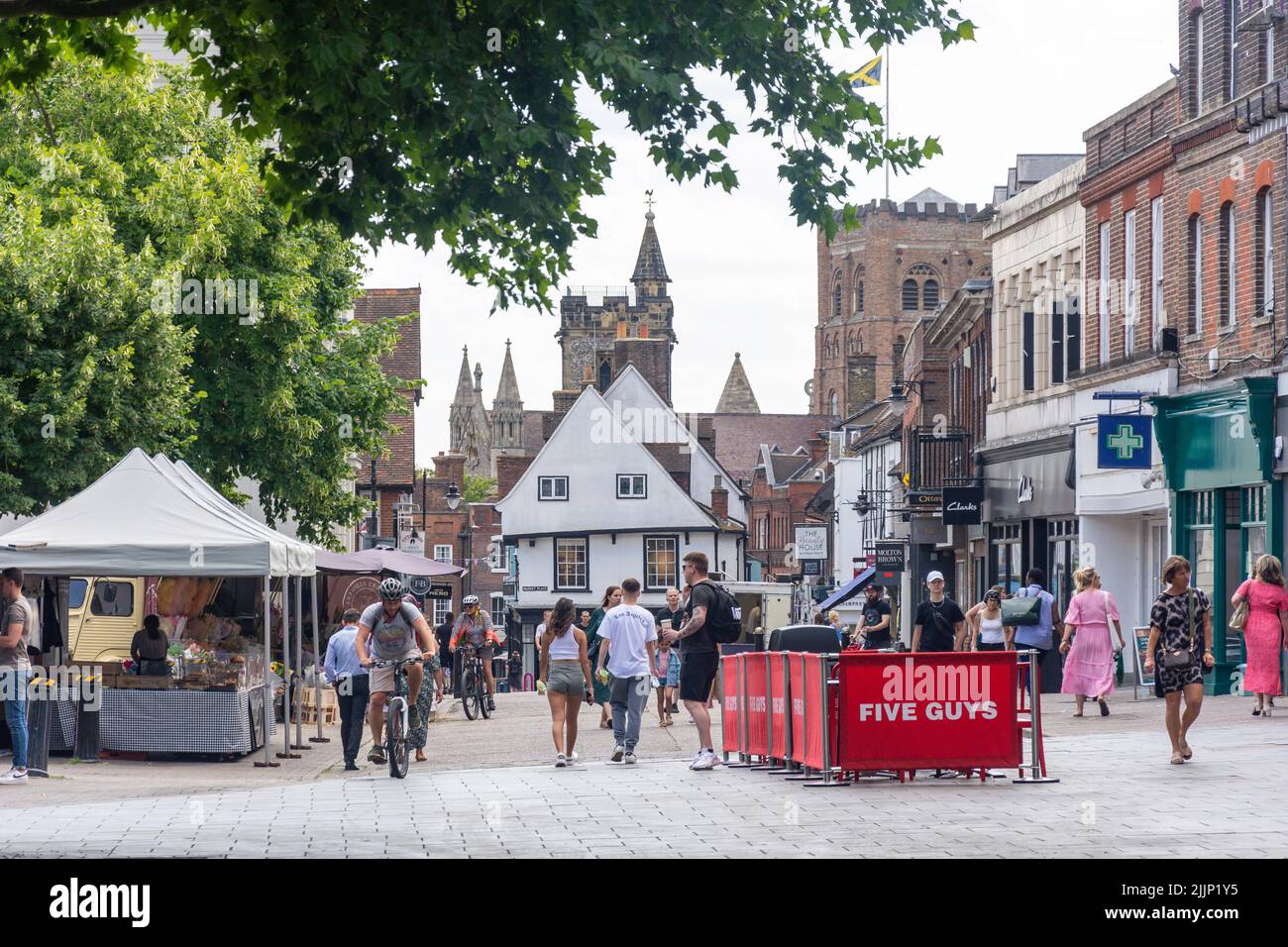 Shops shopping stalls historic busy pedestrians market place fro hi-res ...
