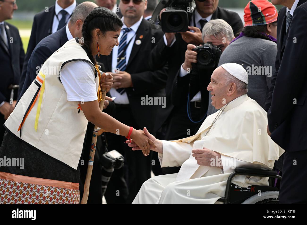 Pope Francis arrives meeting Mandy Gull-Masty, Grand Chief, Cree Nation ...