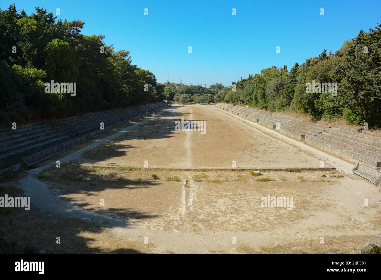View of the whole ancient stadium near the city of Rhodes Stock Photo ...