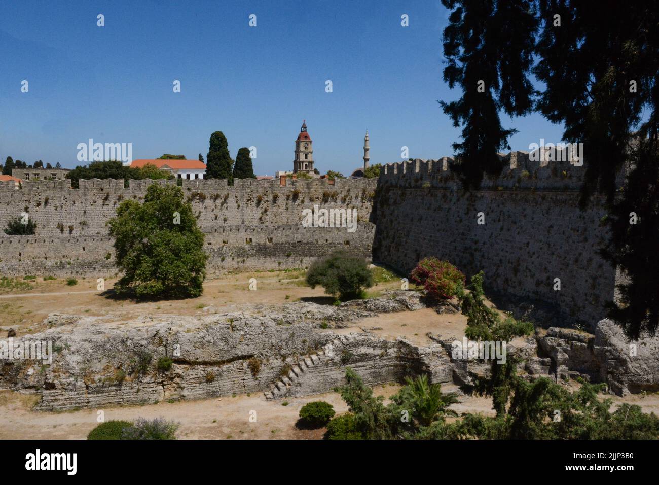 Mosque of Suleiman next to the medieval clock tower in the city of ...