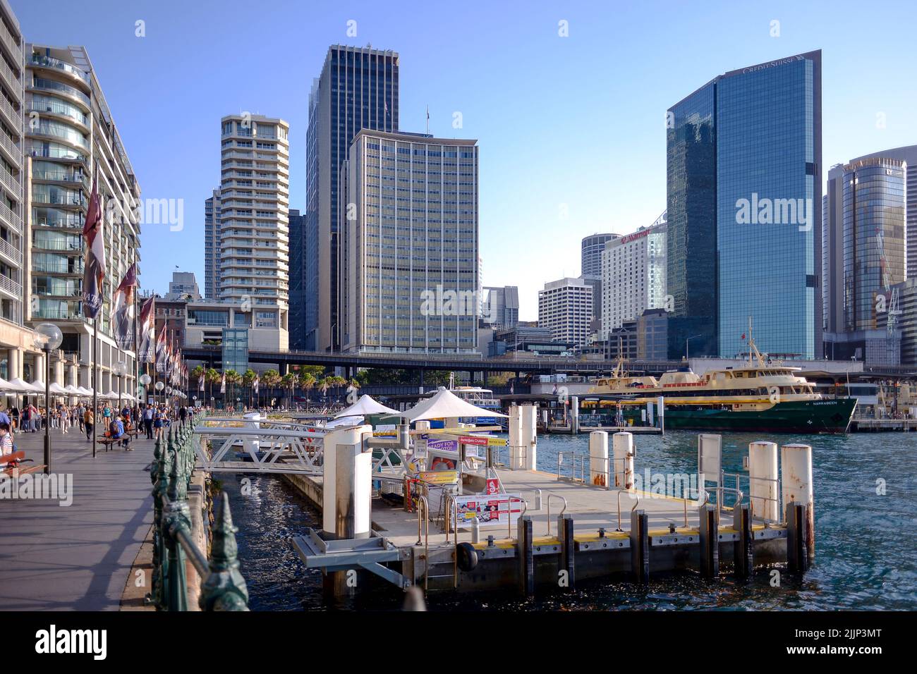 A view of Darling Quarter Park with boats in Sydney, Australia Stock ...