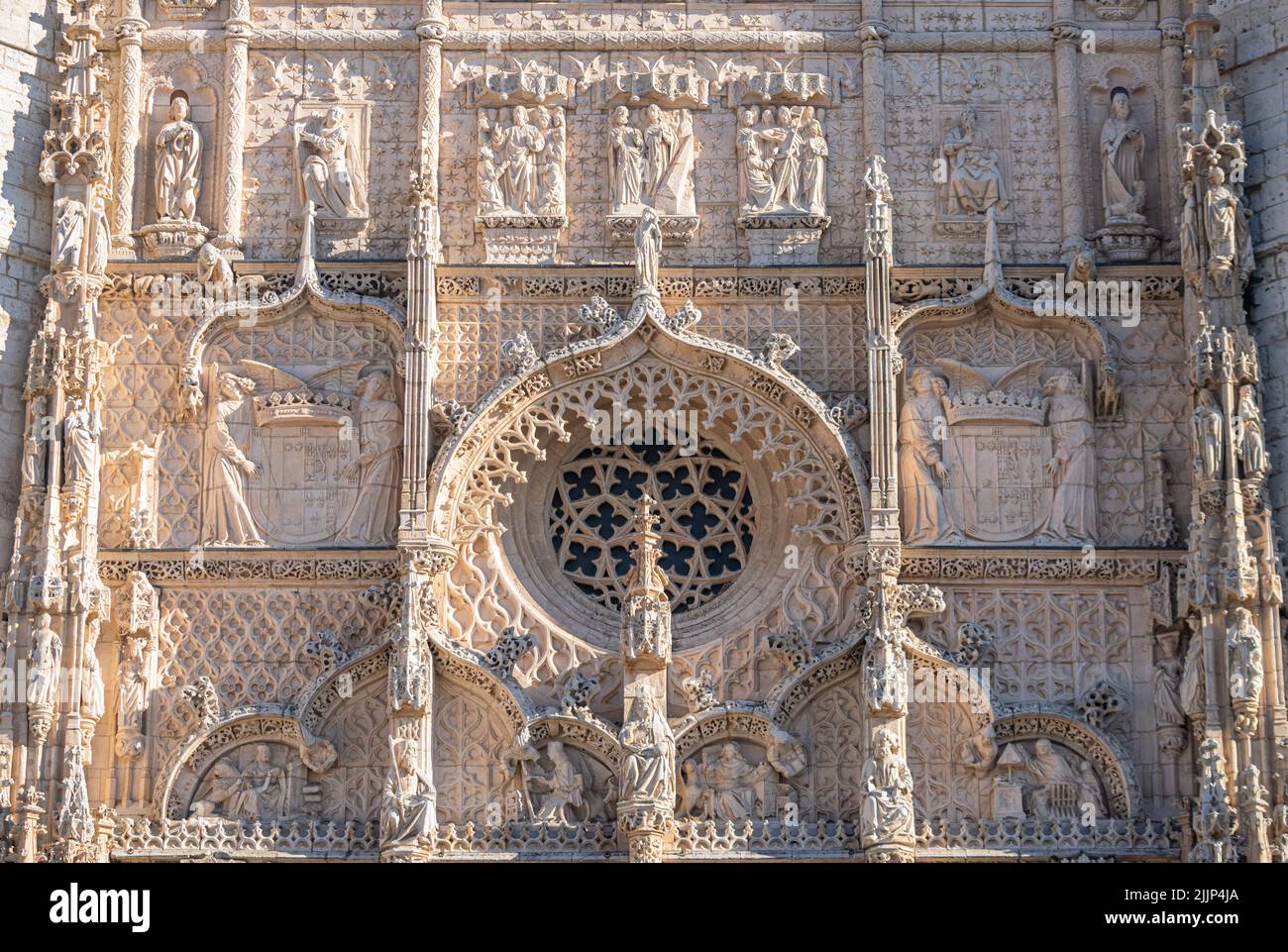 The facade of the Iglesia de San Pablo church with a central rose ...