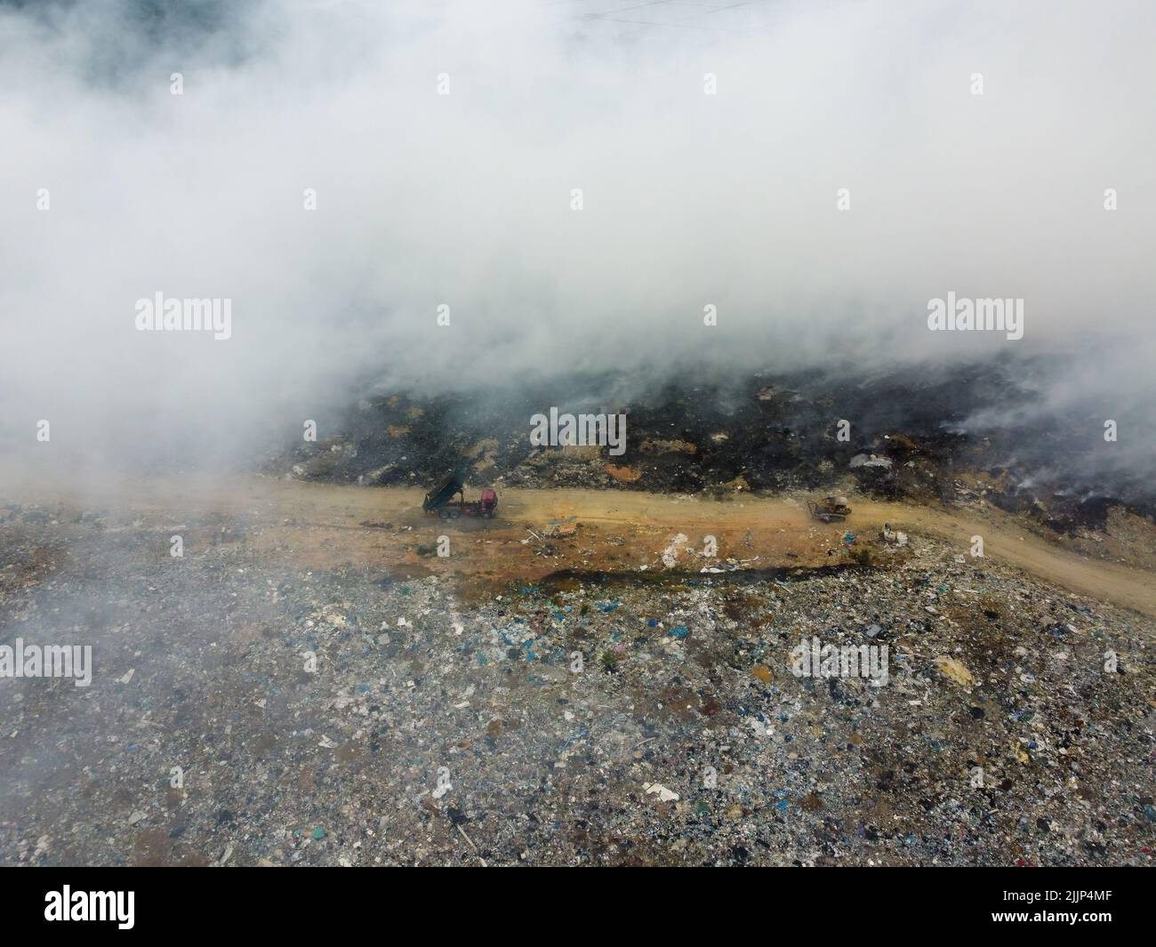 An aerial shot of the burning at a landfill site Stock Photo - Alamy