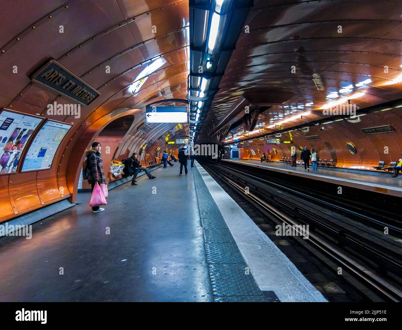 Paris, France, Inside Paris Metro Station, (Arts et Metiers), Platform ...