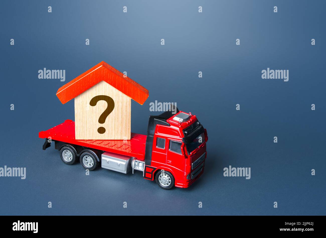 House with a question mark on a truck. House moving and relocation ...