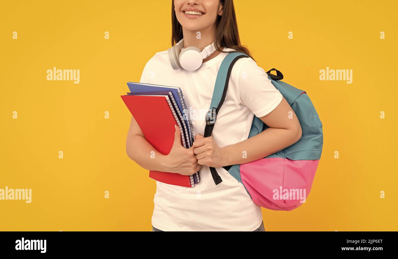 modern education concept. glad student hold notebook. girl holding ...