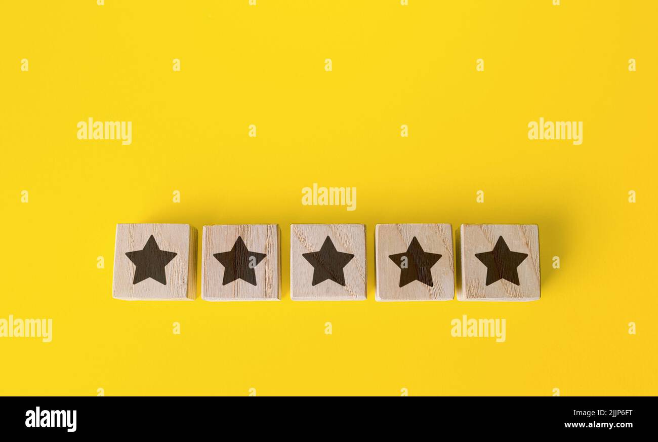 5 star rating blocks. Assessment of quality and service. Popularity ...