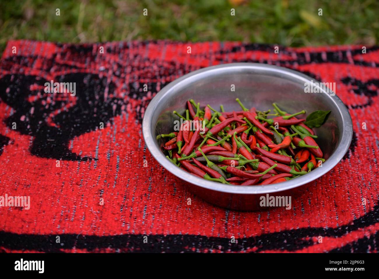 closeup photo of chili peppers in a tare Stock Photo - Alamy
