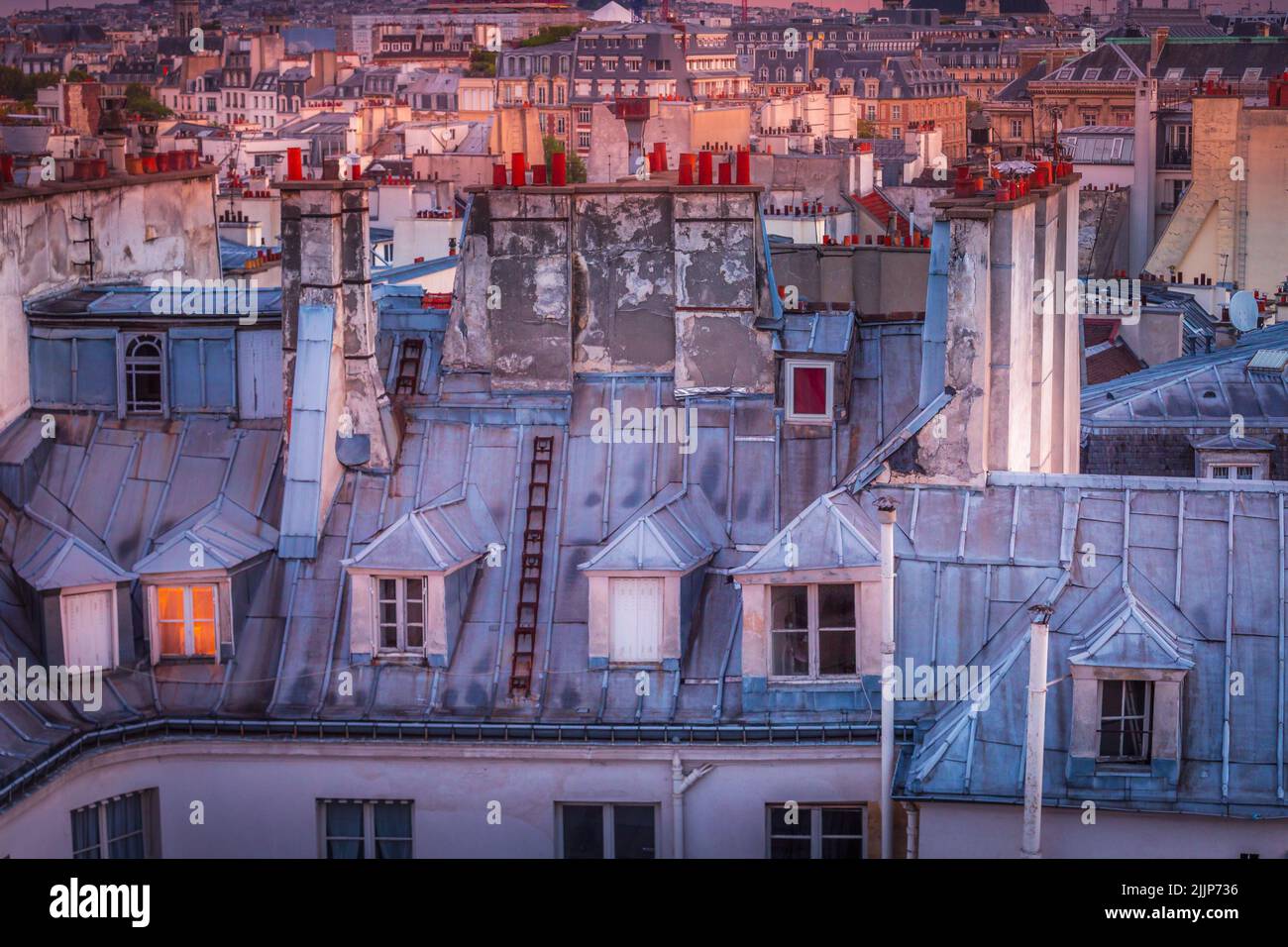 Quarter latin parisian roofs details at dramatic dawn Paris, France ...