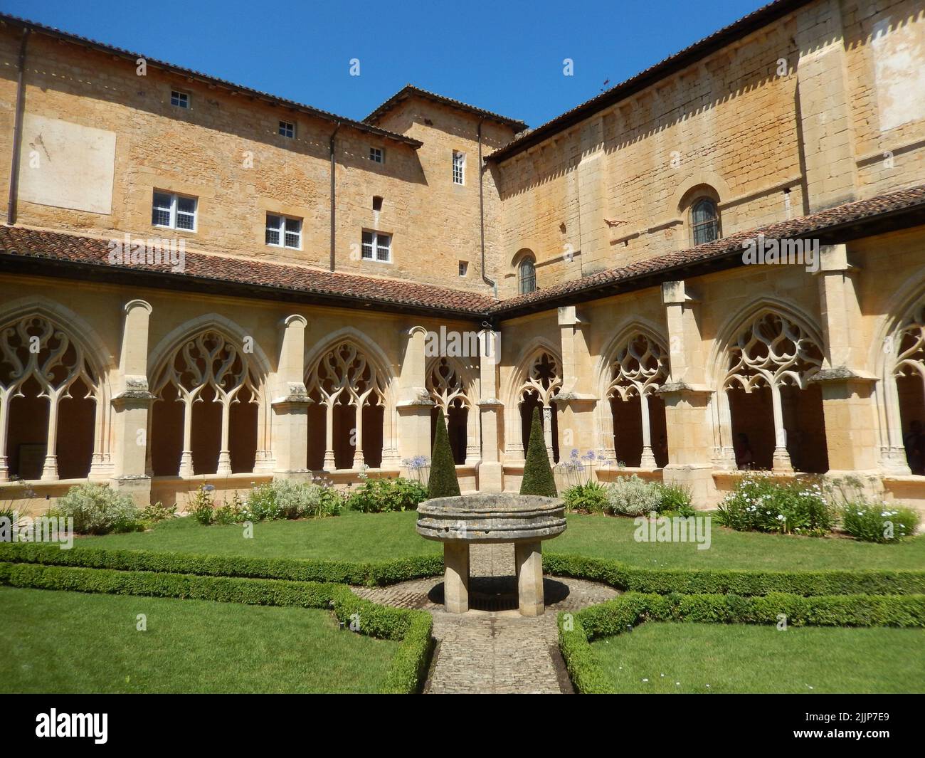 The cloisters of the famous historic Cadouin Abbey in France Stock ...