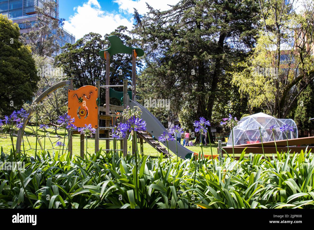 BOGOTA, COLOMBIA - NOVEMBER, 2020: Sunny day at the beautiful gardens ...