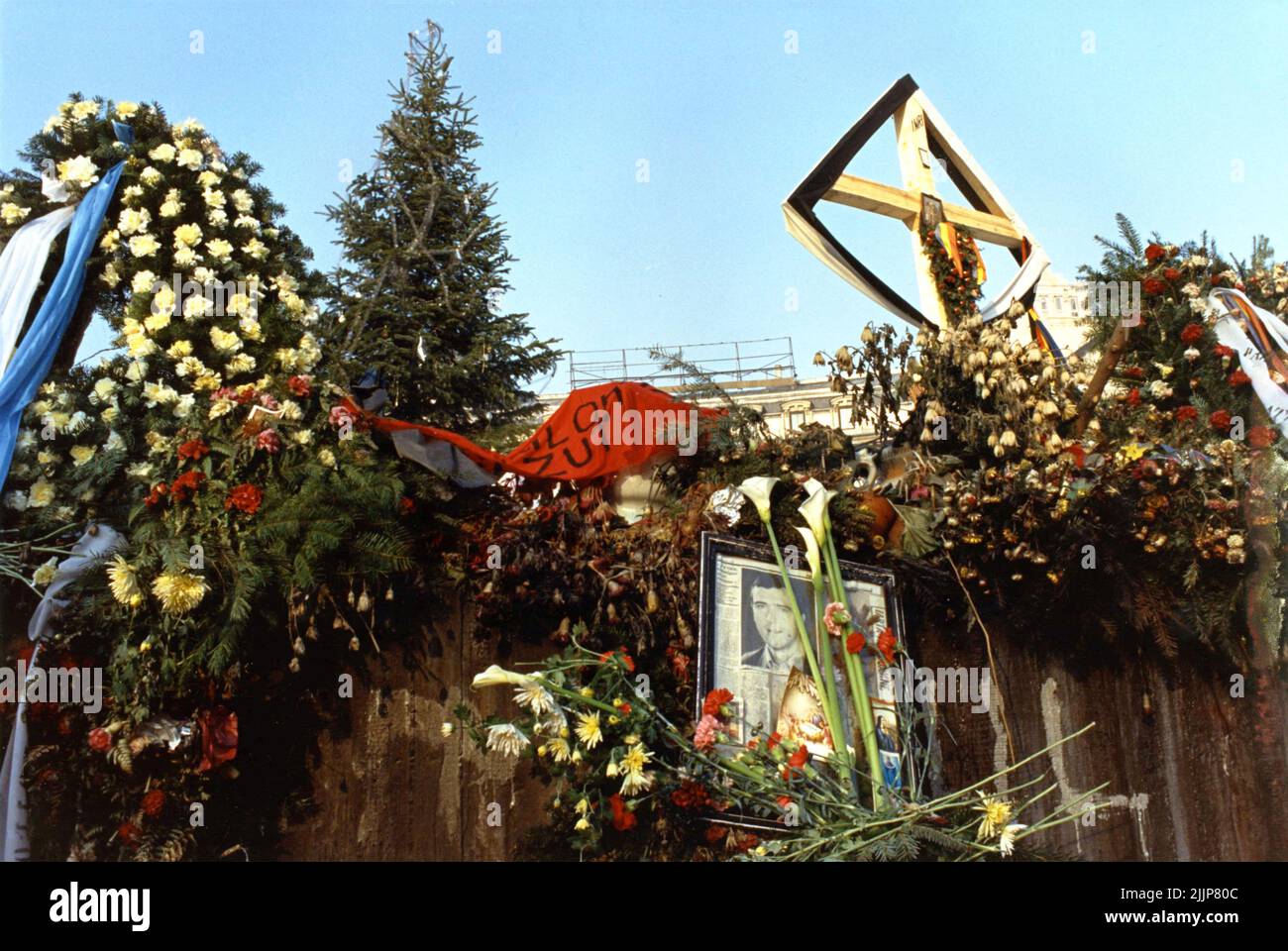 Bucharest, Romania, January 1990. Memorial for the victims of the ...