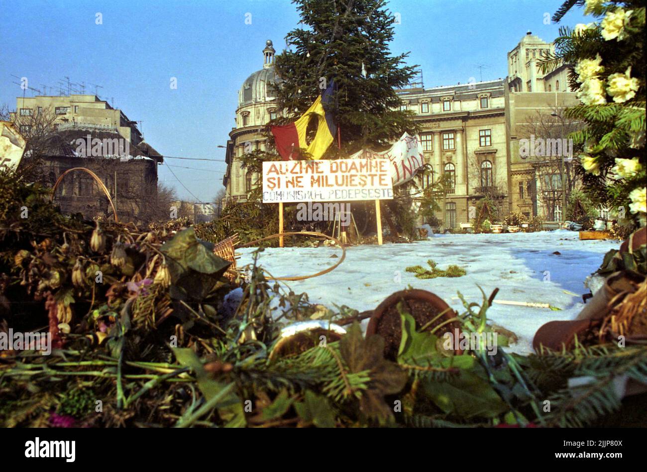 Bucharest, Romania, January 1990. Memorial for the victims of the ...