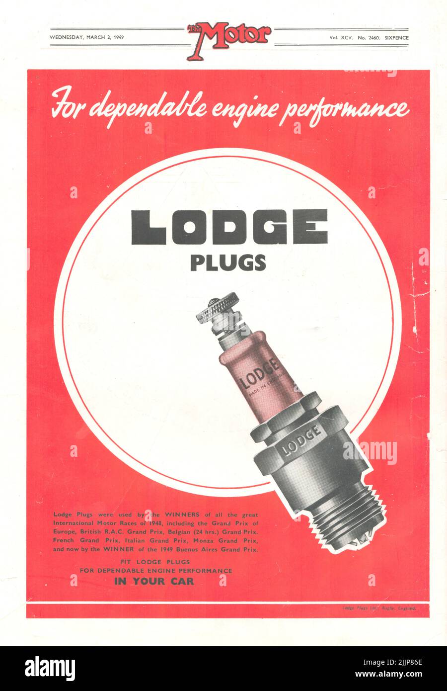 Lodge Plugs old vintage advertisement from a UK car magazine The Motor ...