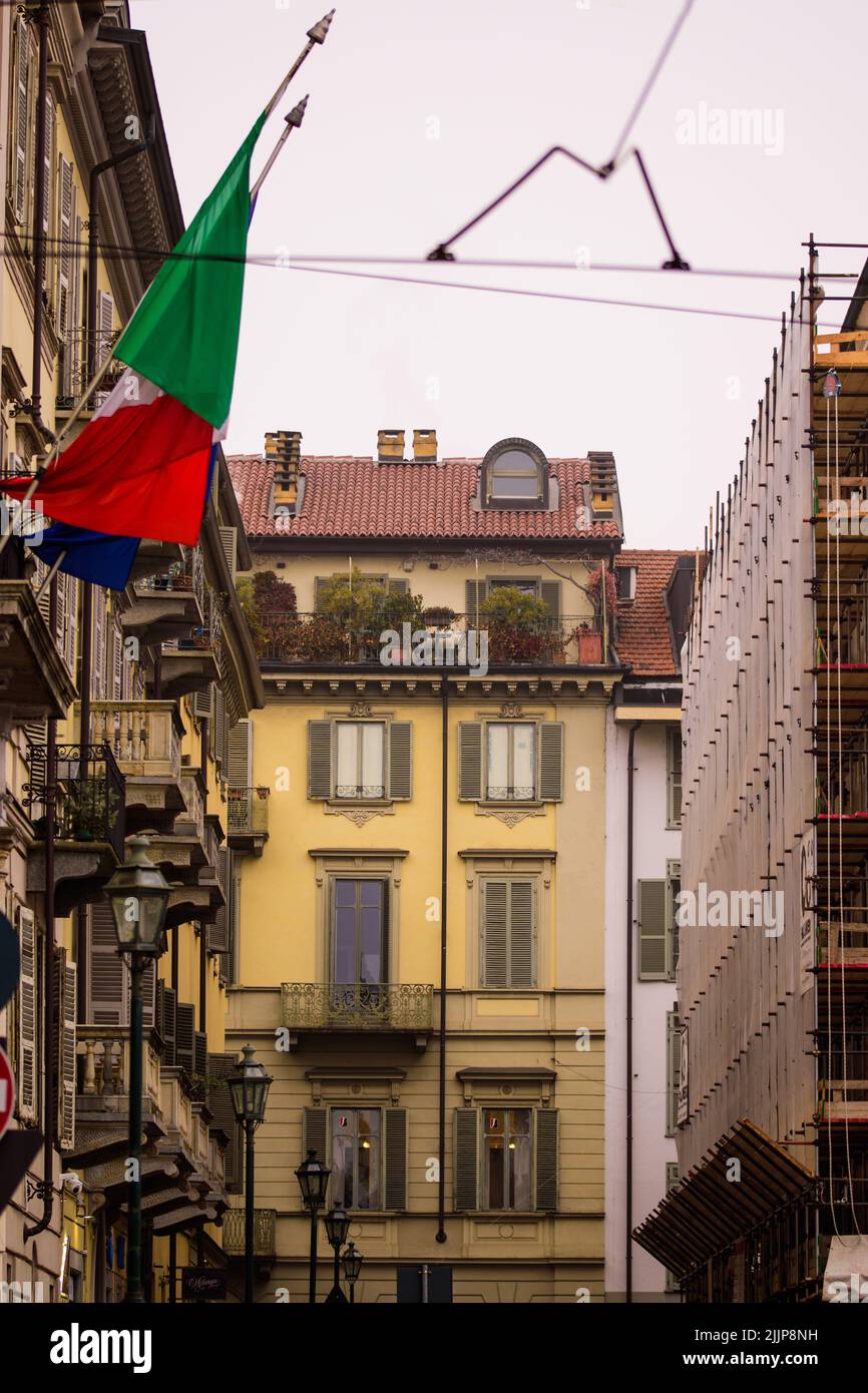 A vertical shot of old historic buildings in Turin city, Italy Stock ...