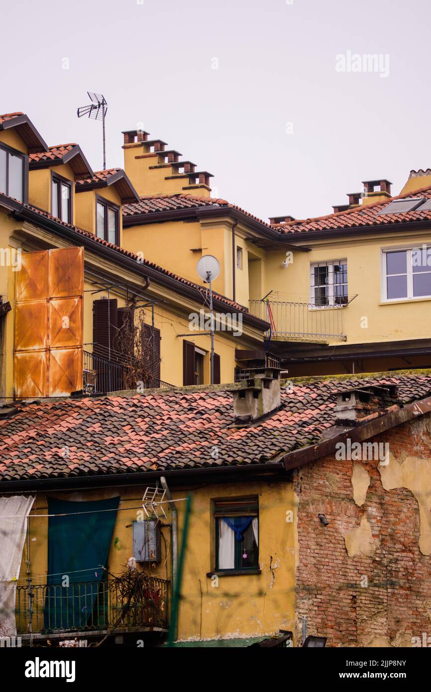 A vertical shot of old historic buildings in Turin city, Italy Stock ...