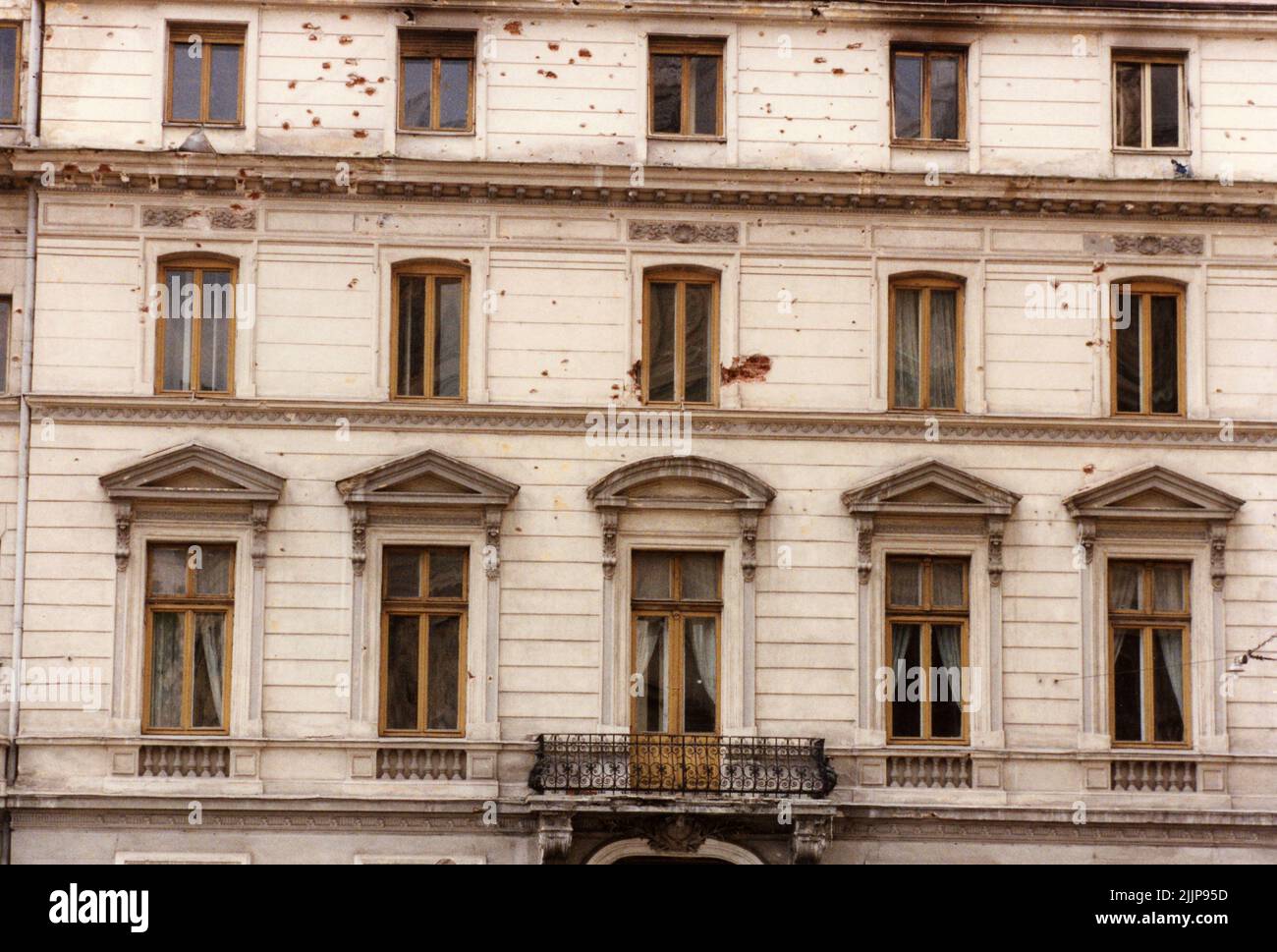 Bucharest, Romania, January 1990. Historic building deteriorated by the ...