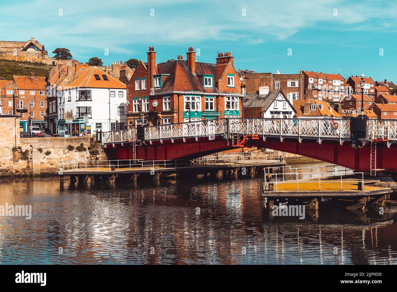 The old Swing bridge over the rives Esk in Whitby, England, UK Stock ...
