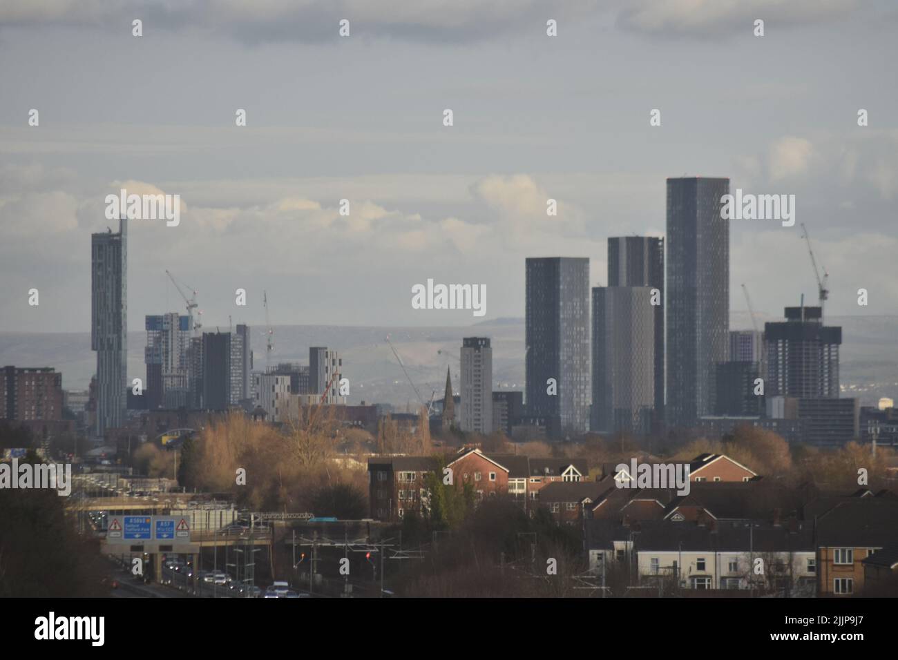 A beautiful cityscape with Modern skyscrapers in Manchester City center ...