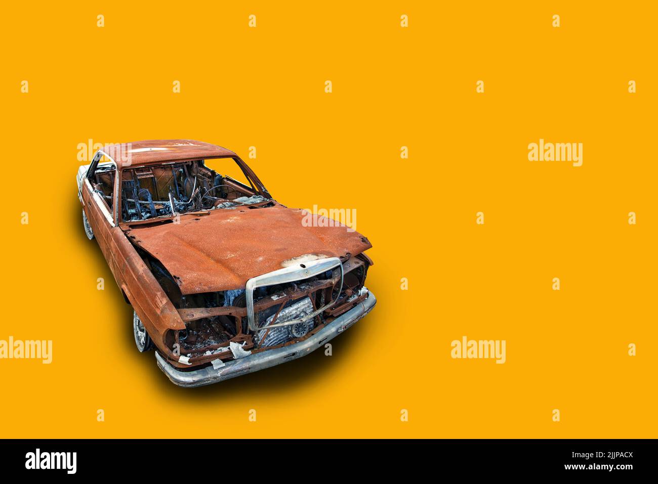 A view of a car broken down and destoryed as a result of no insurance ...