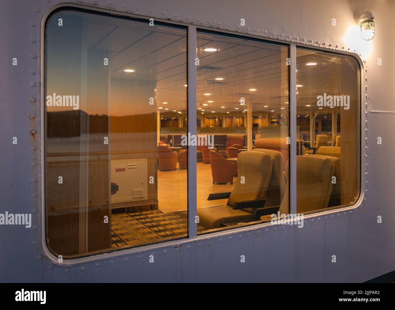 Interior of the ferry. Ferry inside. Comfort seats for passengers ...