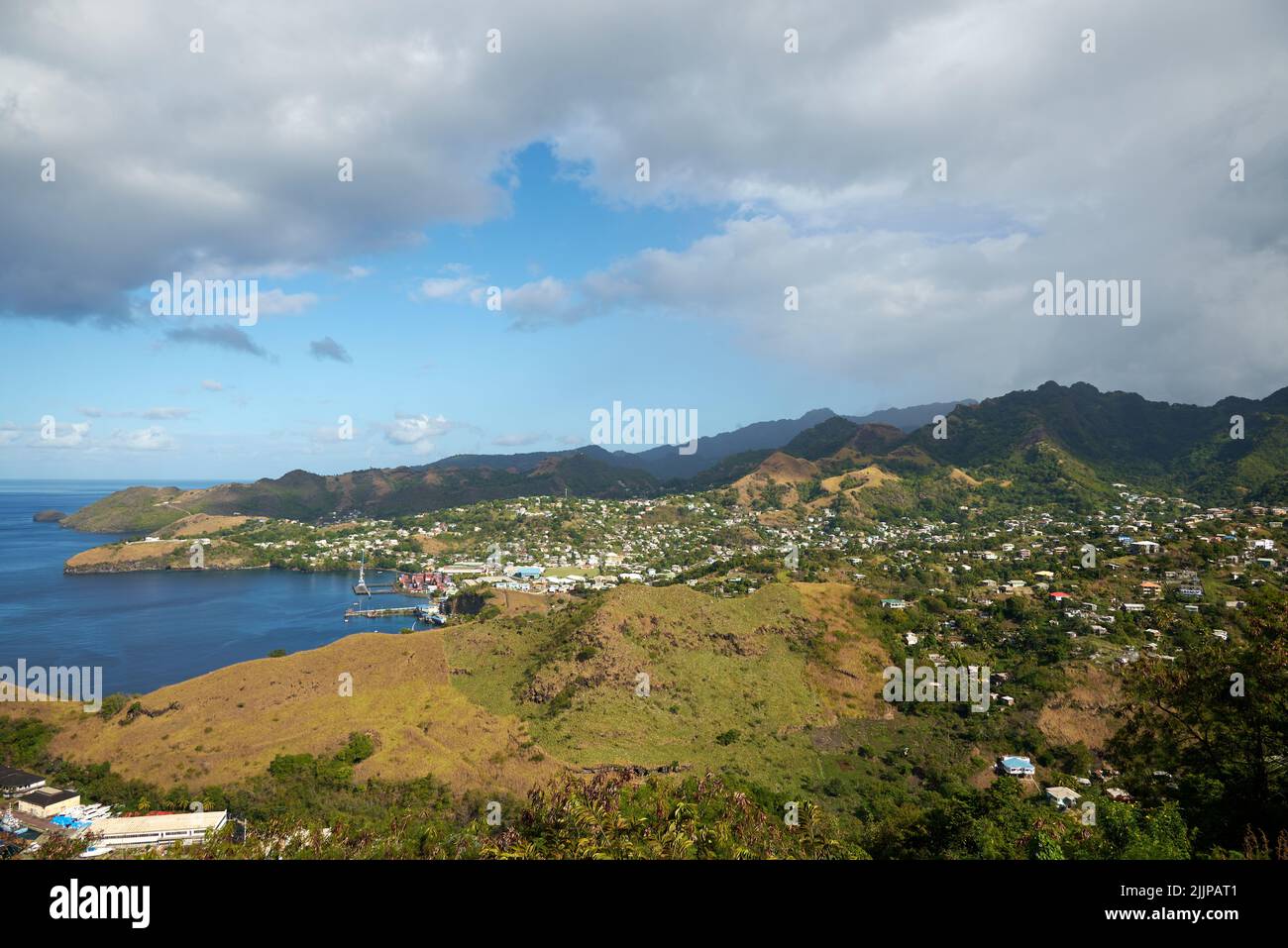 A panoramic view of island Saint Lucia near Caribbean Sea Stock Photo ...