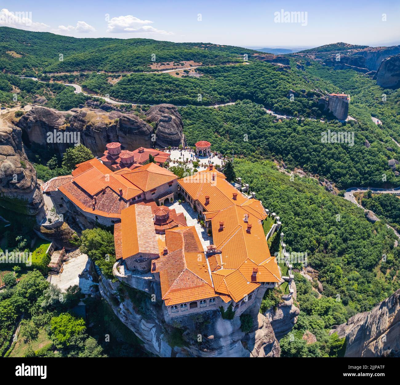 Square shot of the bricky rooftop of one of the famous monasteries ...