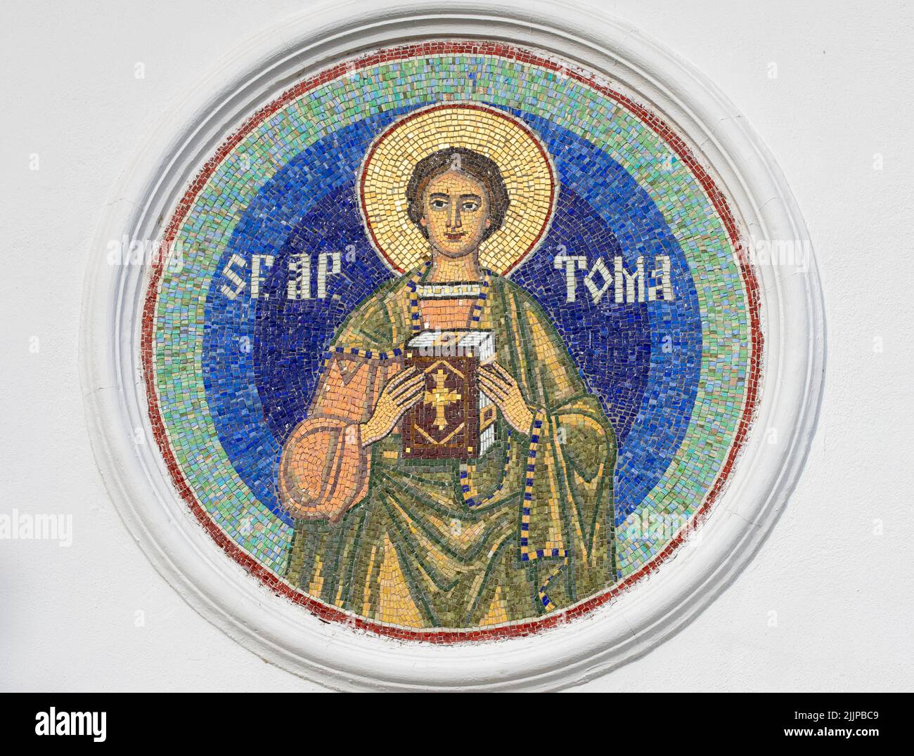 A mosaic fresco representing the holy prophet Thomas at the Tiganesti ...