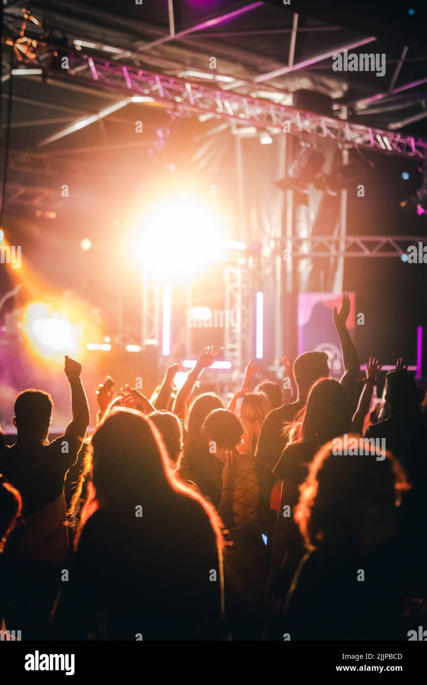A music event with dancing crowd and disco lights Stock Photo - Alamy