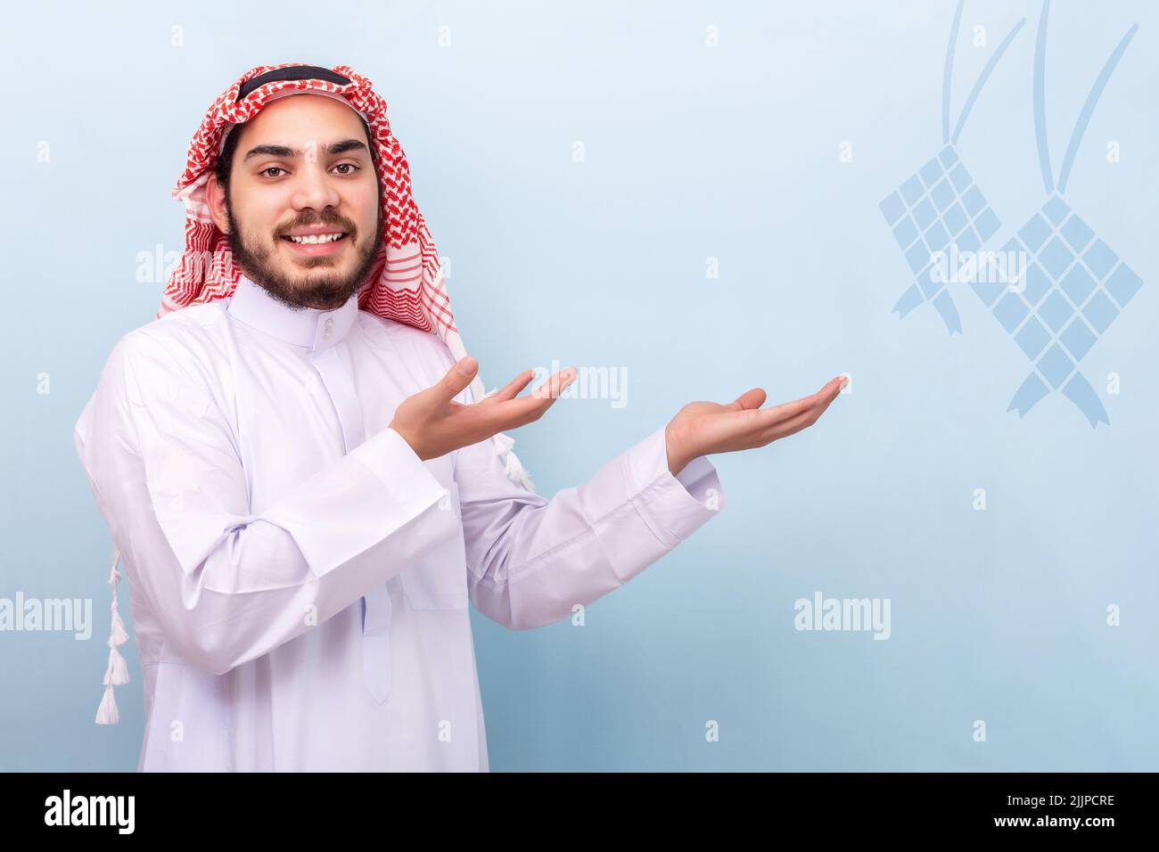 A closeup of an Arab presenter man presenting something Stock Photo - Alamy