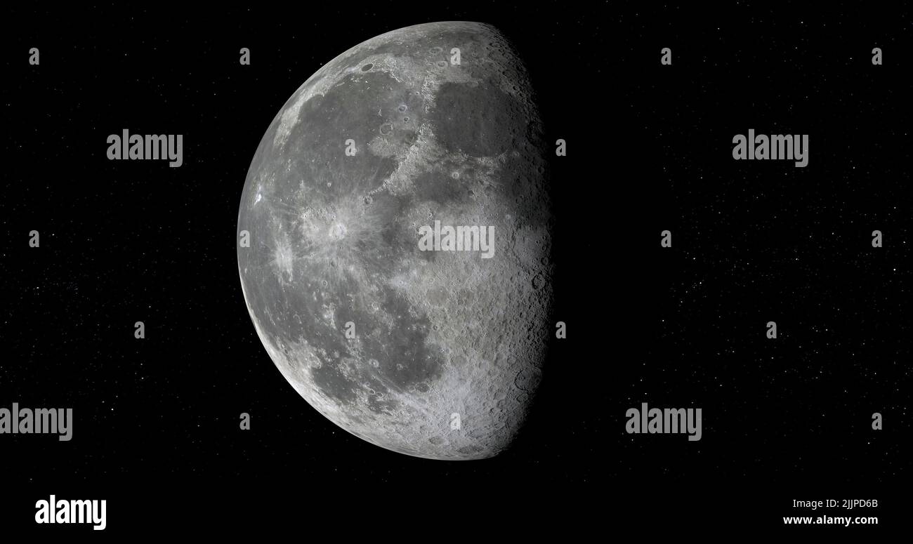 A 3d rendering the quarter Moon isolated on a black background Stock ...