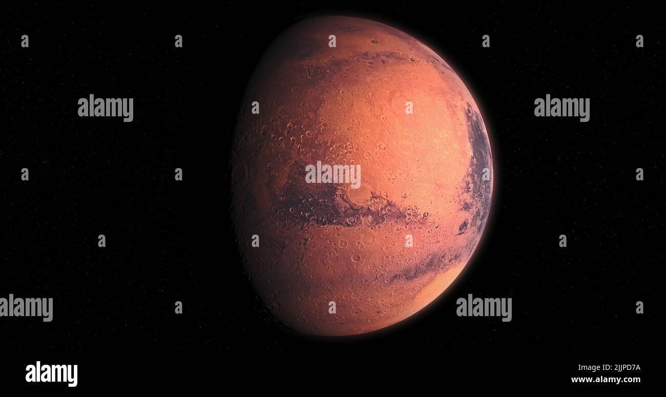 A beautiful view of the phase of planet Mars isolated on black ...
