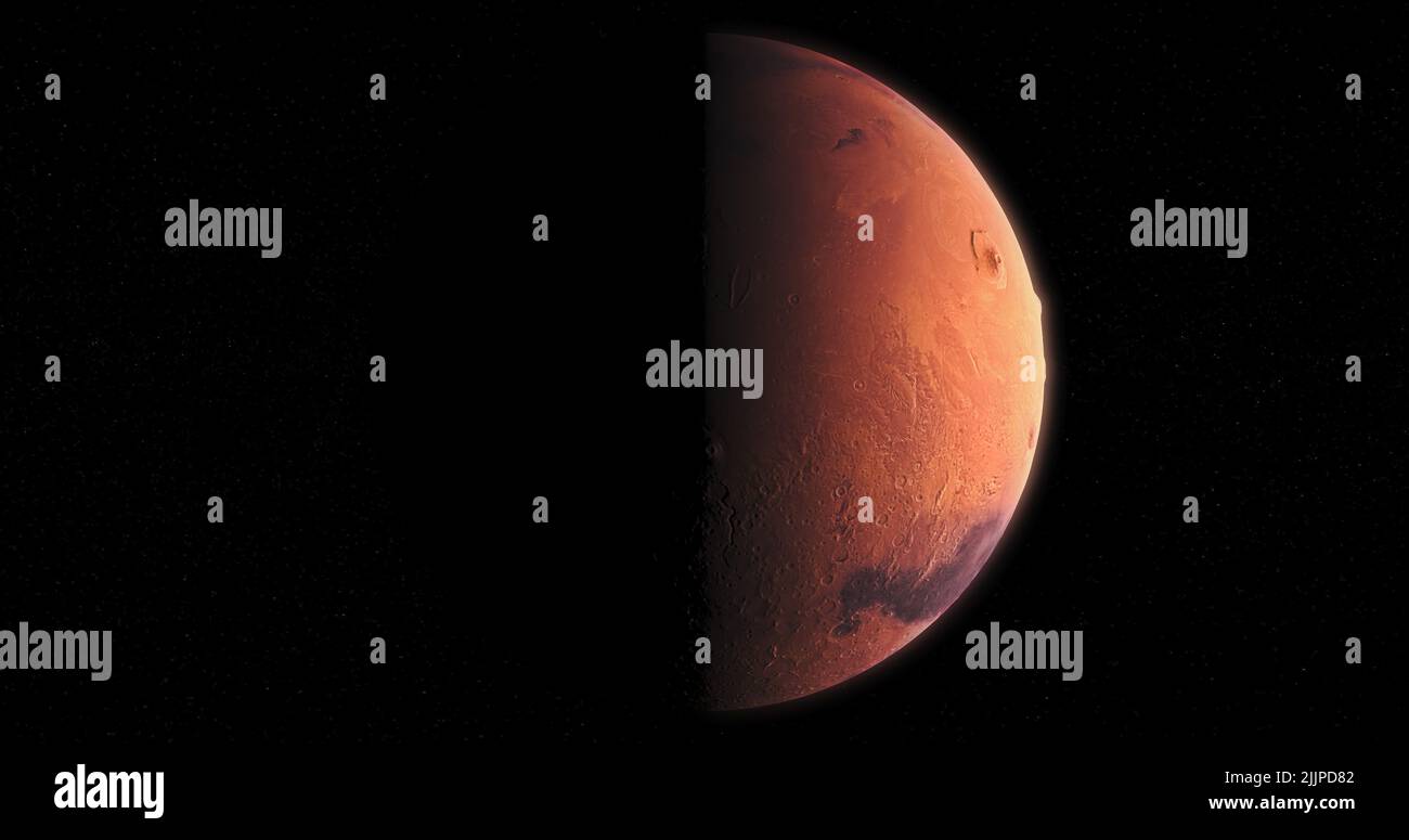 A 3d rendering of the phase of Mars isolated on a black background ...