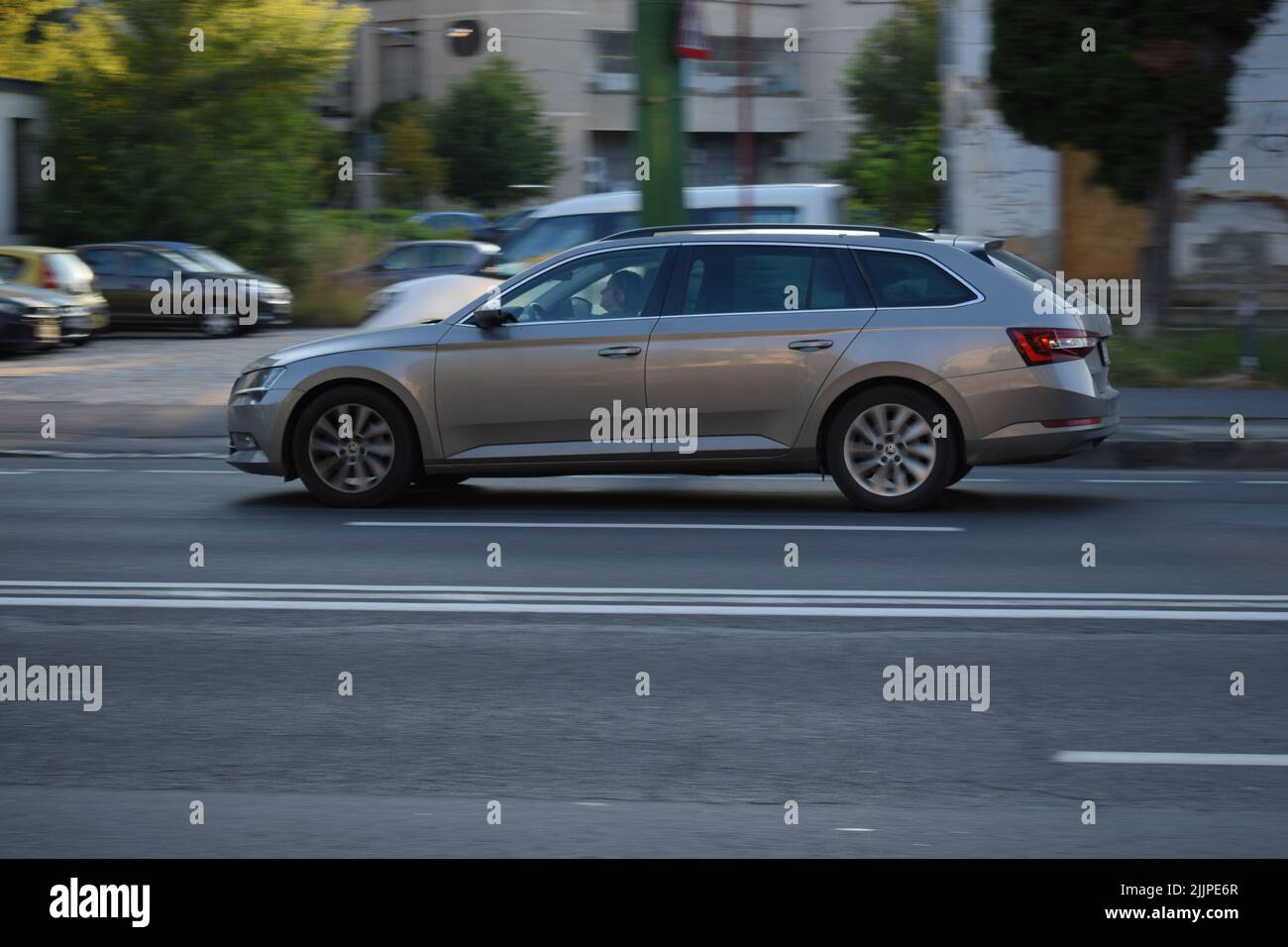A silver car on the street in Brasov Romania Stock Photo - Alamy