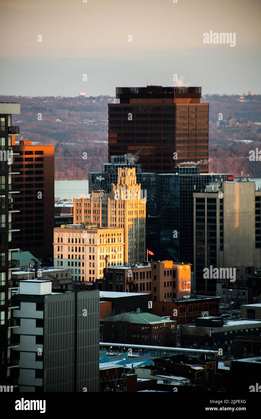 A vertical shot of buildings in Hamilton Ontario City at daytime Stock ...