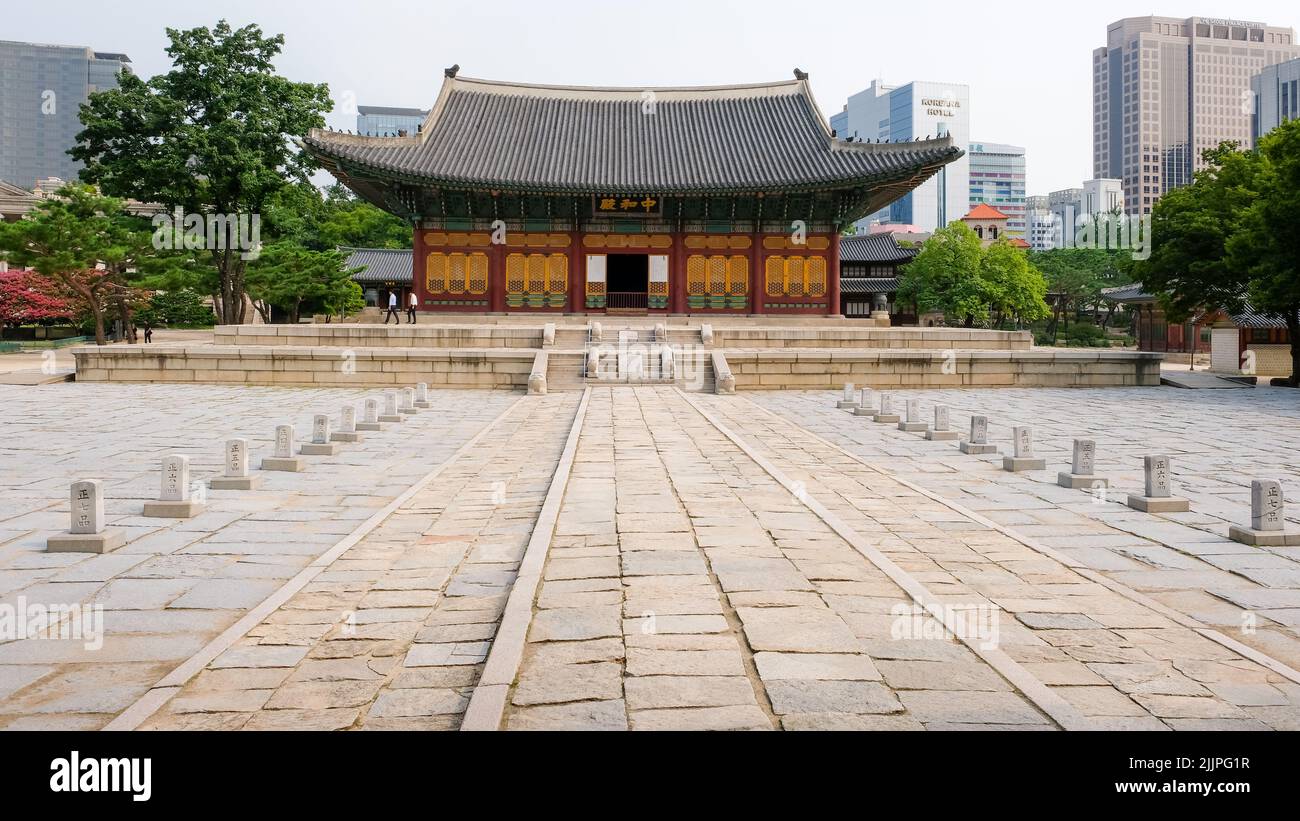 A front view of the Junghwa-jeon (Throne Hall), Deoksugung Palace with ...