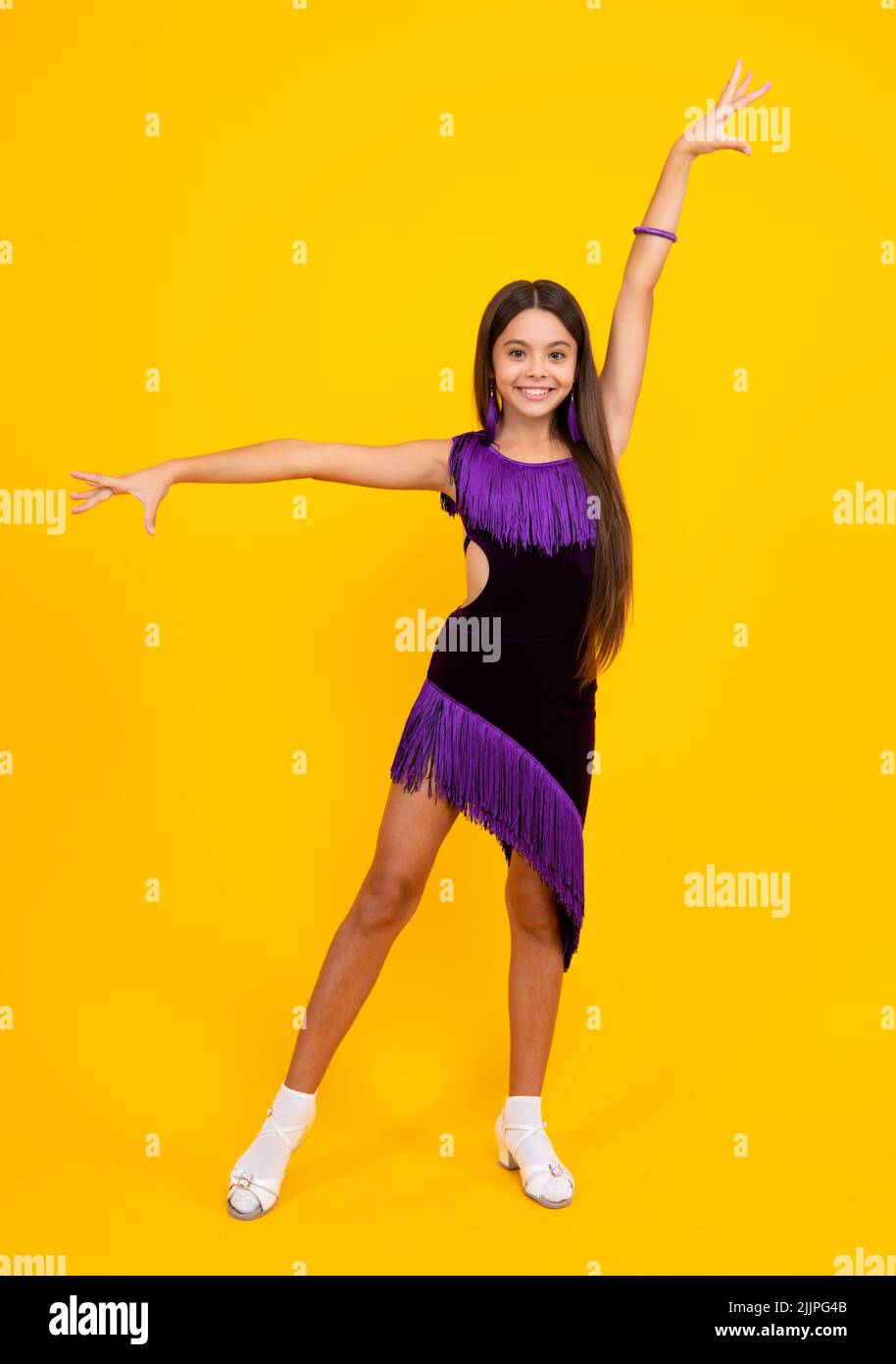 Child teen girl dancing rumba, samba cha-cha-cha. Ballroom dance school ...