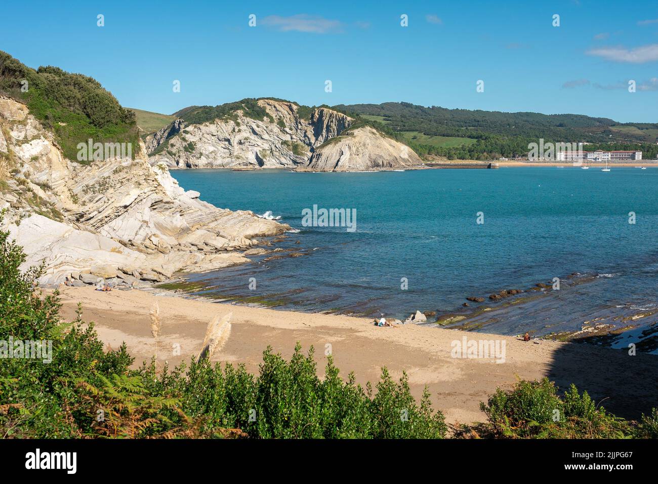 A mesmerizing view of the beach Barrika with hills in the background in ...