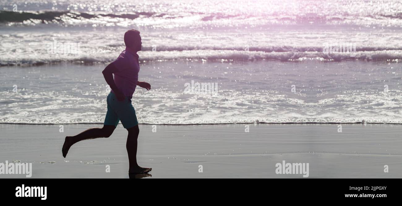 Man running and jumping, banner with copy space.sprinter silhouette ...