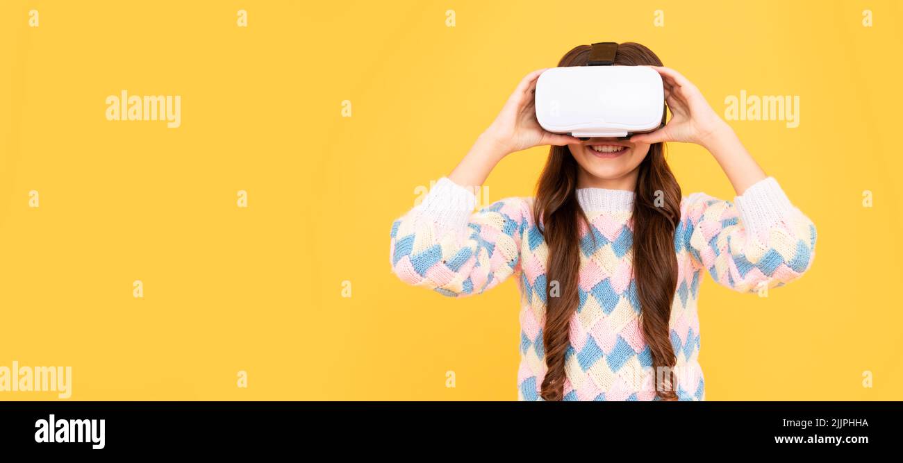 teen girl wear vr glasses using future technology for education in ...