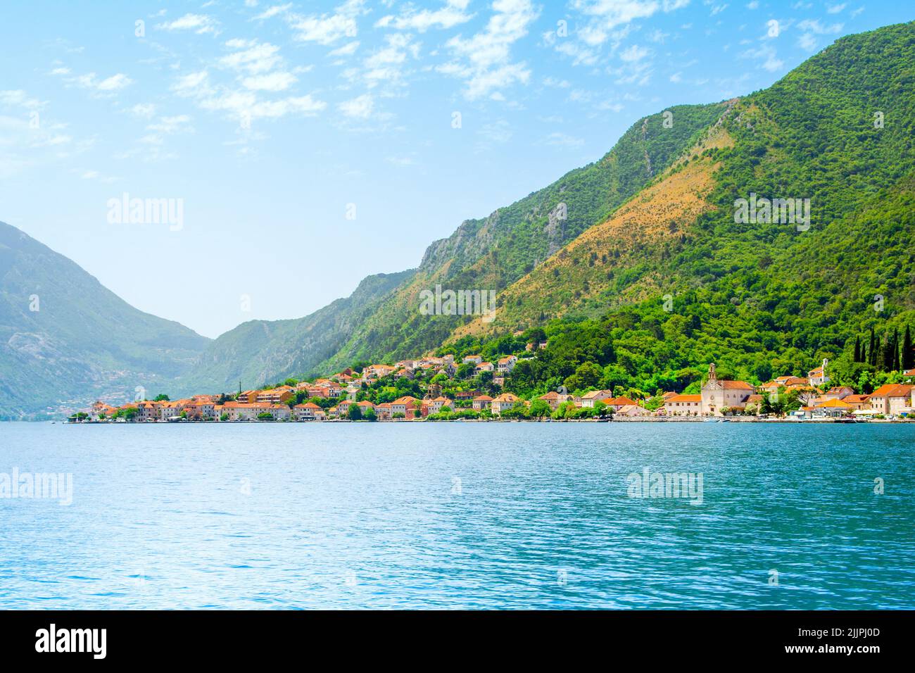 Landscape of the the historic town of Prcanj on the shore of Bay of ...