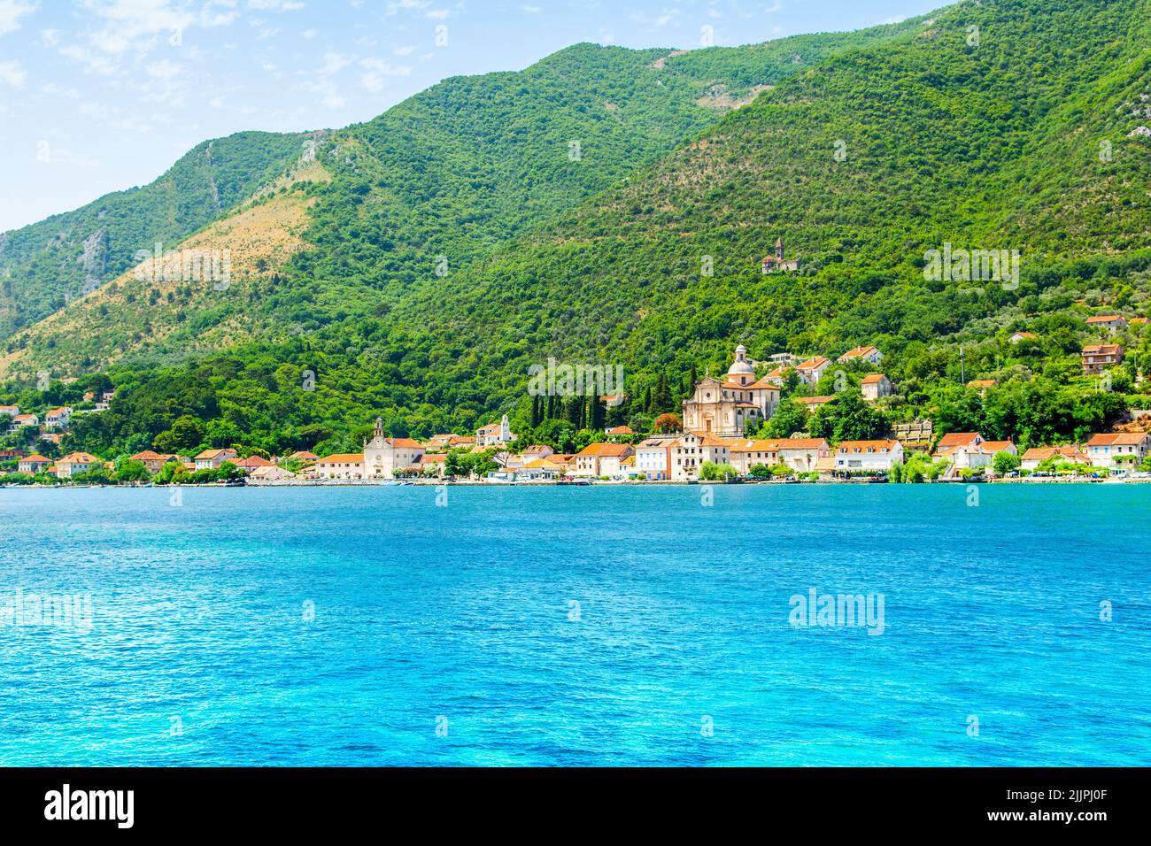 Landscape of the the historic town of Prcanj on the shore of Bay of ...