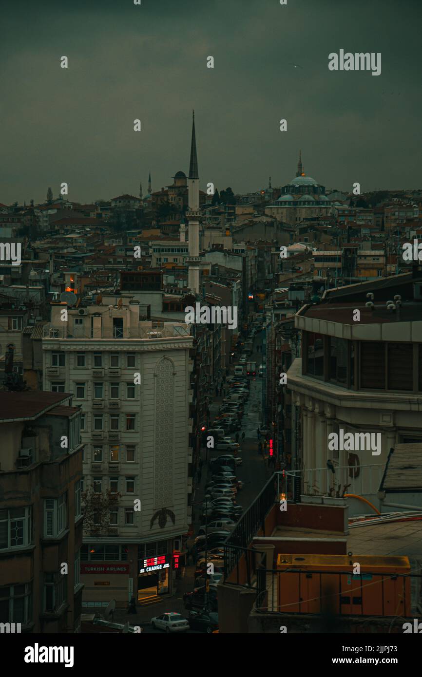A vertical shot of Istanbul cityscape in the morning, the view of ...