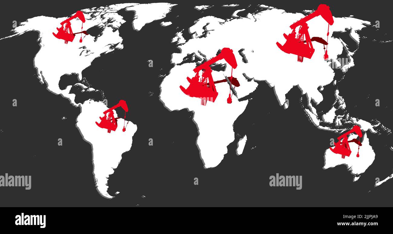 Image of working pumpjacks over world map Stock Photo - Alamy