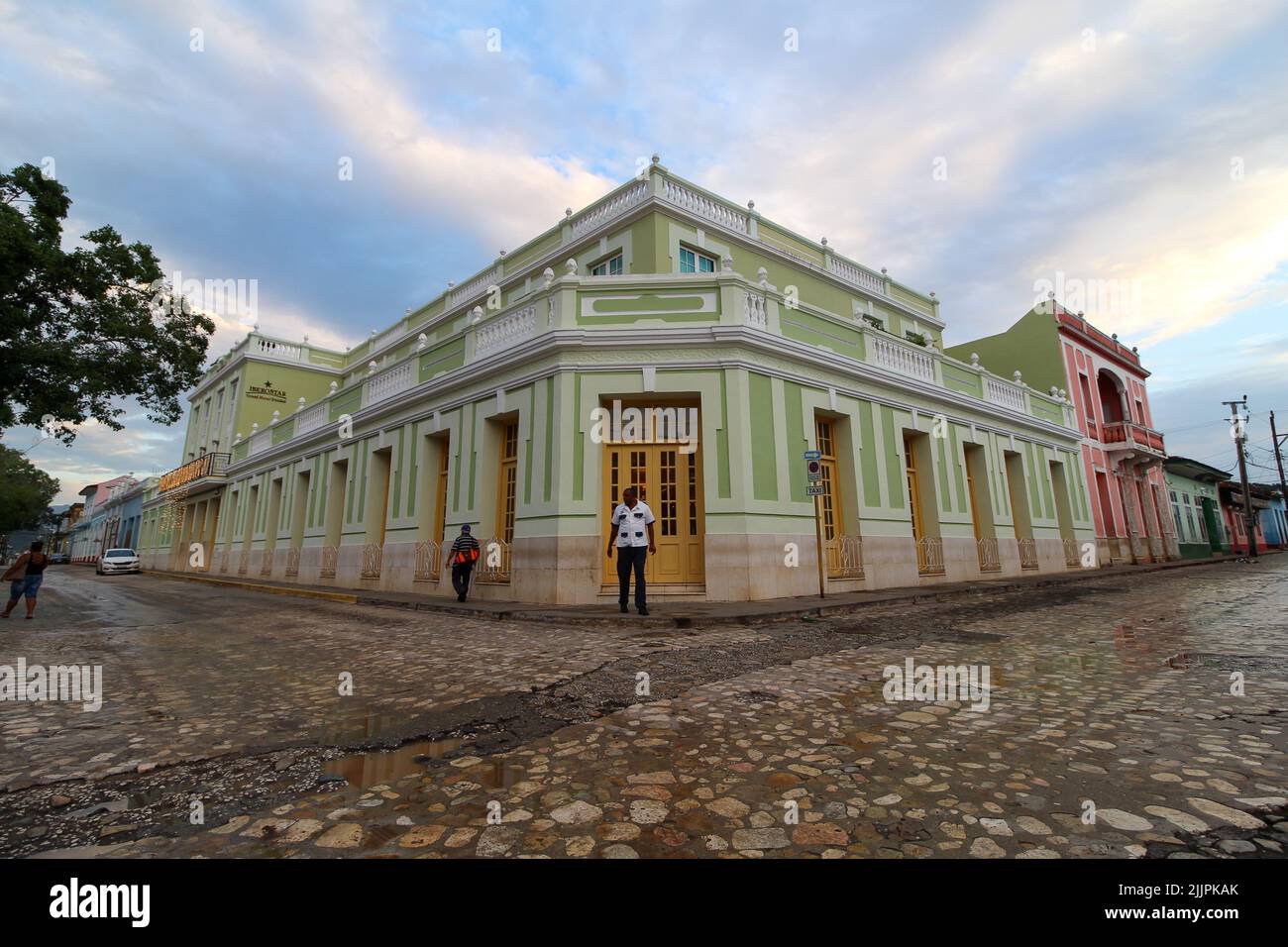 A beautiful view of colonial old town with colorful buildings and ...