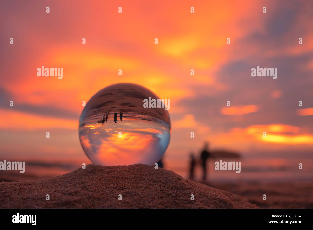 view of beautiful nature at sunset inside crystal ball. stunning sunset ...