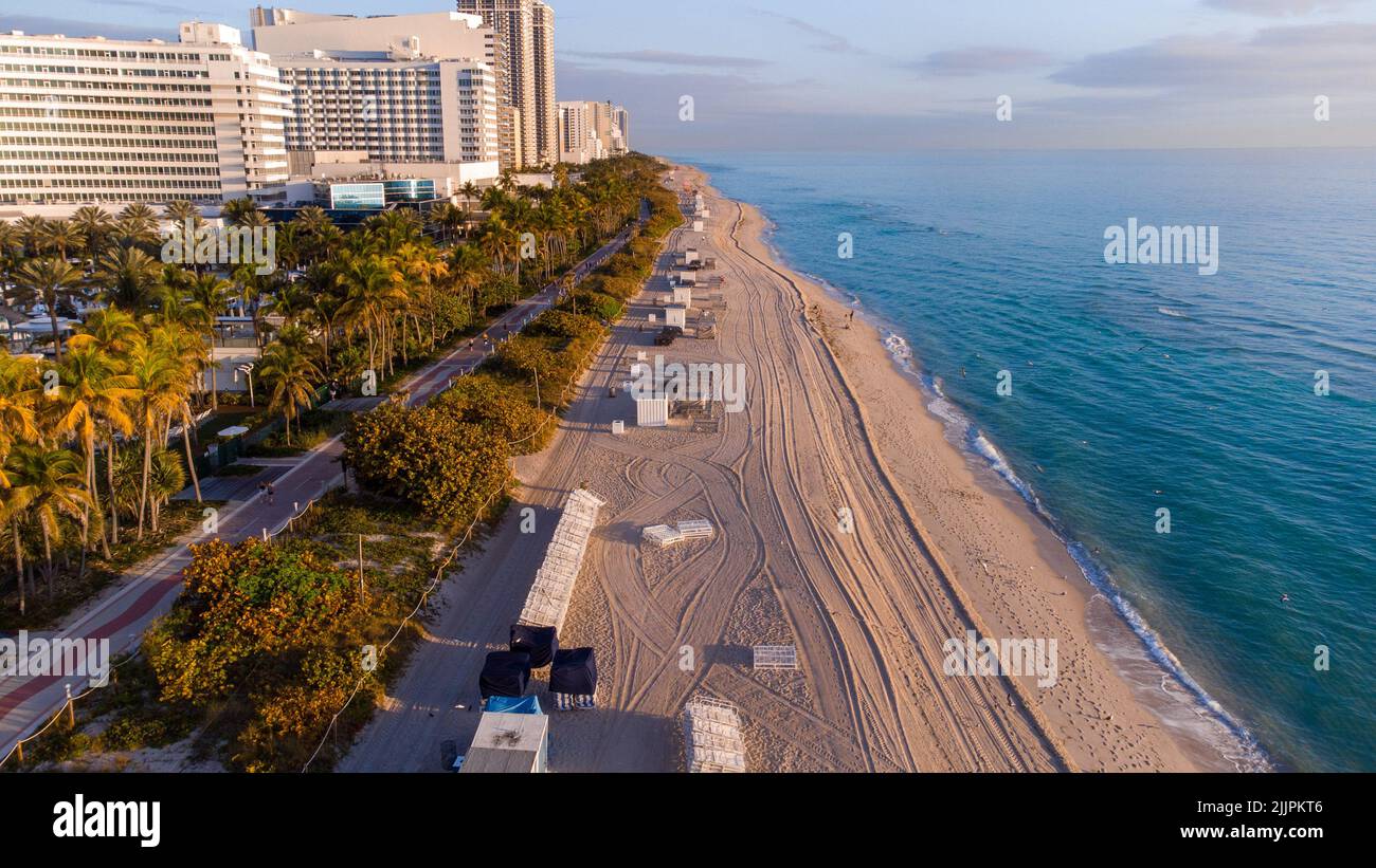 A long exposure of the Miami beach seashore of the Atlantic Ocean at ...