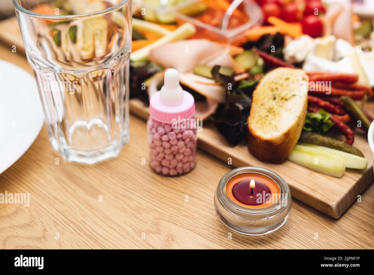 Pink able set baby shower table look ideas Stock Photo - Alamy