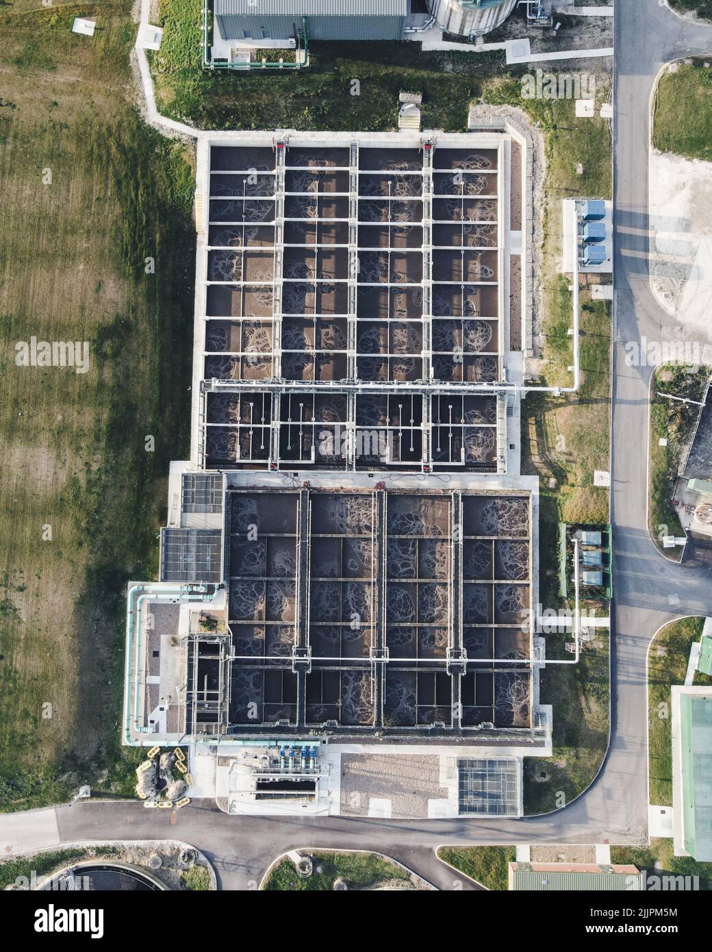 A vertical drone shot of a Sewage farm in Barnsley in England Stock ...